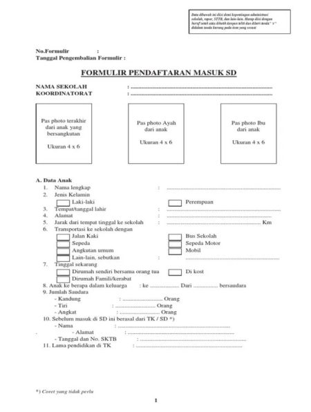 Contoh Formulir Pendaftaran Sekolah SD Dan SMP