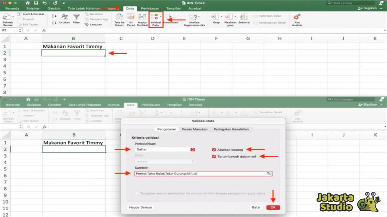 Cara Mudah Membuat Drop Down List di Excel