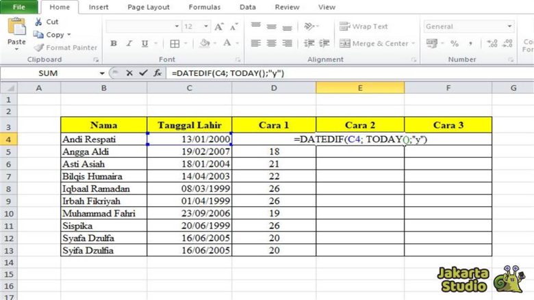 3 Rumus Excel untuk Menghitung Umur Secara Otomatis