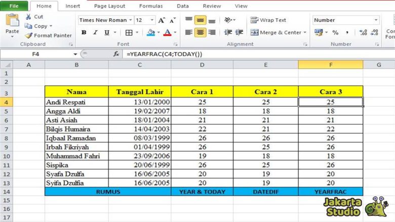 3 Rumus Excel untuk Menghitung Umur Secara Otomatis