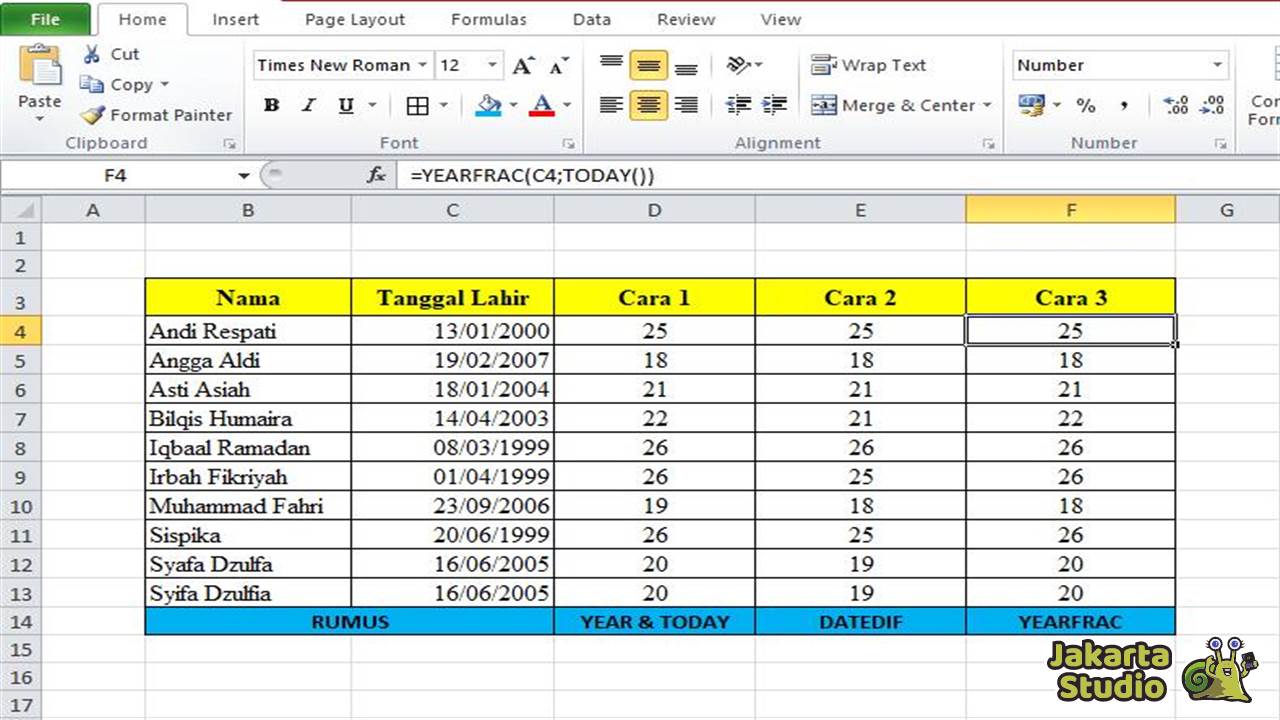 3 Rumus Excel untuk Menghitung Umur Secara Otomatis
